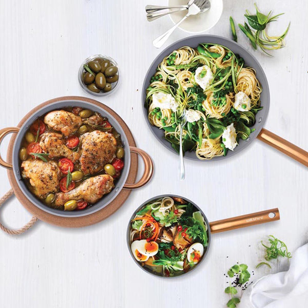 Easycook Almond & Bronze Ceramic Non-stick Cookware Set 3 Piece ...